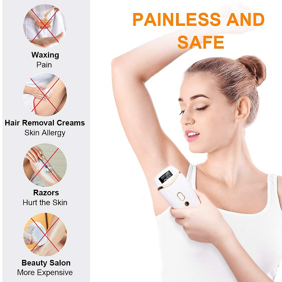 Huieter IPL Hair Removal Permanent Painless Laser Hair Remover Device for Women and Man Upgrade to 999,999 Flashes for Facial Legs, Arms, Armpits, Body, at-Home Use (White)