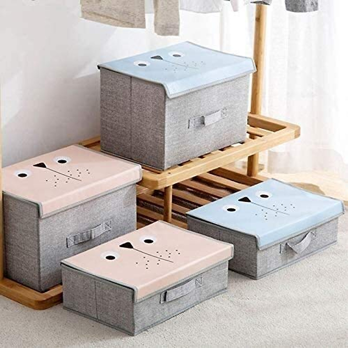 ZyHMW Home Carto On Wardrobe Bin Household Toy Boxes Cloth Folding Box Clothing Store C Ontent Box (Color: Pink, Size : 13.8 X 9.4 X 9.4 in) (Color : Blue, Size : 13.8 x 9.4 x 9.4 in)