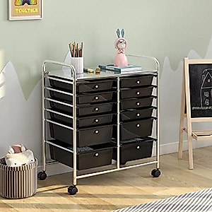 Giantex 12-Drawer Rolling Storage Cart, Multipurpose Movable Organizer Cart, Utility Cart for Home, Office, School (Black)