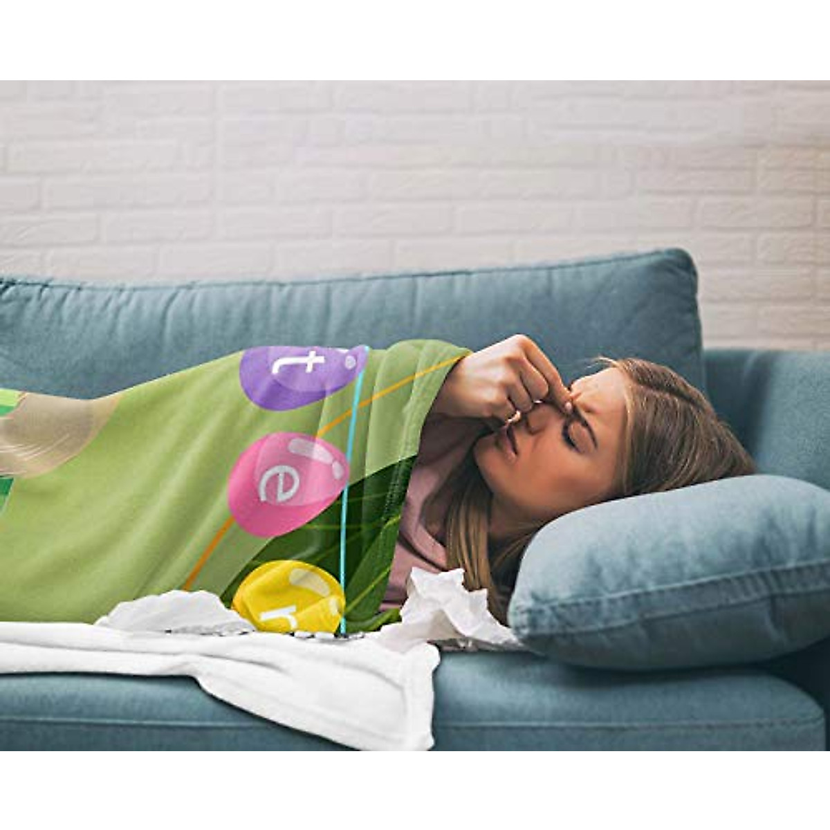 Throw Blankets Cute Sloth with Colorful Easter Eggs Fuzzy Soft Bed Cover Bedspread Microfiber Luxury Blanket for Travel Stadium Camping Couch Sofa Chair Green