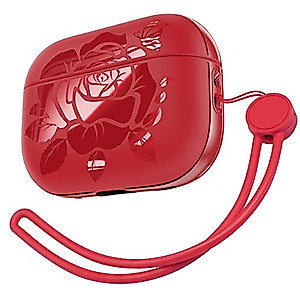 for Airpods Pro 2 Case (2022),DATIMIRA Rose Engraved TPU Apple airpods pro 2nd Generation Case Cover with Strap for Women and Girls,Christmas Red