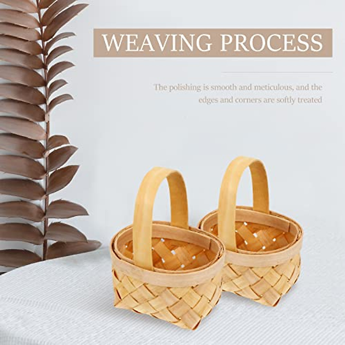 YARNOW Small Woven Basket with Handle, 4pcs Wicker Basket with Handles, 2.5 x 1.7 x 1.5 inch, Simple Handwoven Baskets, Small Wicker Basket with Handle