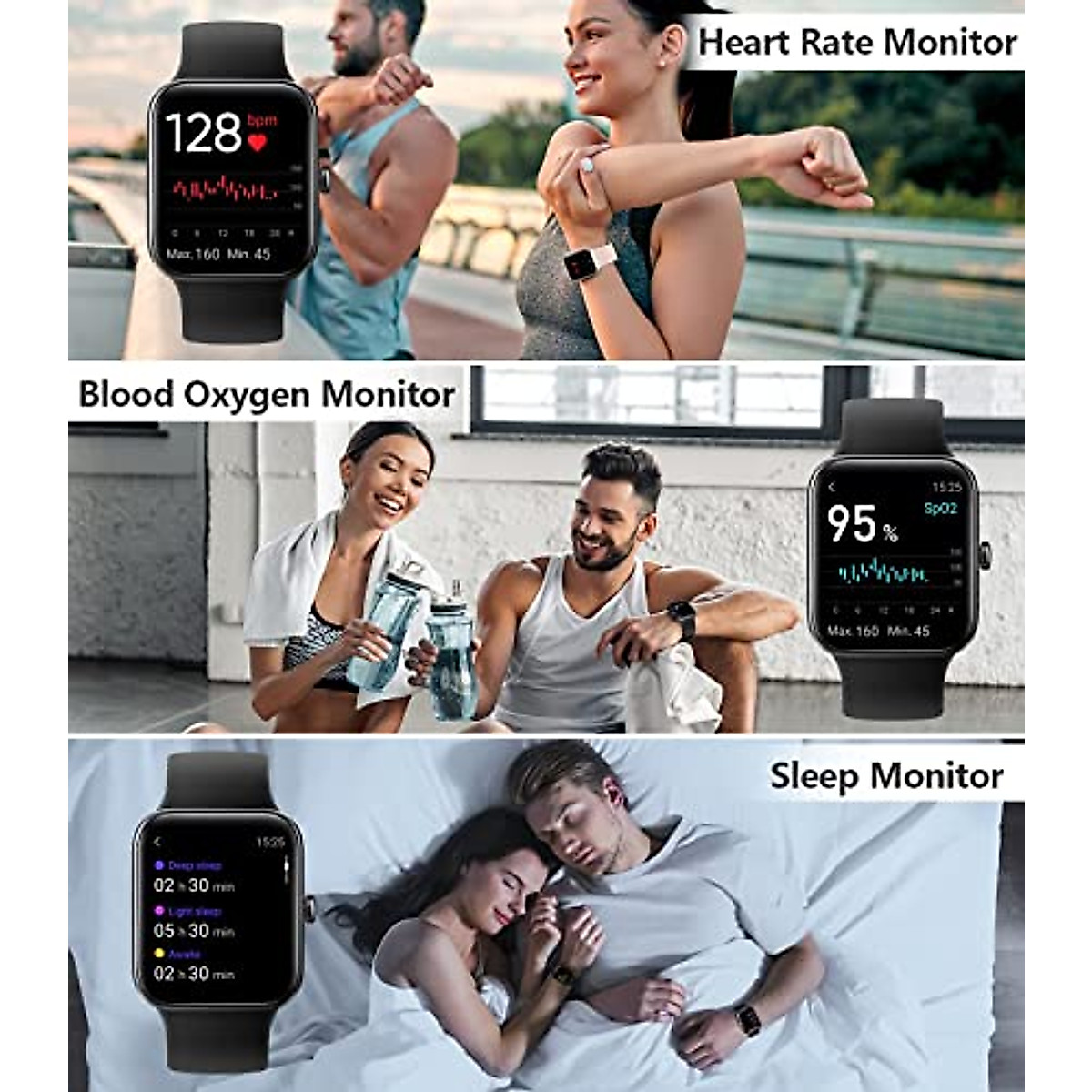 RIVERSONG Smart Watch, Smart Watches Compatible with iPhone Android for Men Women, 5ATM Waterproof Smartwatch Fitness Tracker with Heart Rate Blood Oxygen Sleep Monitor, Motive 3S