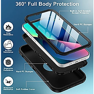 Aimoll-88 for iPhone 13 Case, iPhone 14 Case,with Built in Screen Protector Heavy Duty Drop Protective Phone Case, Military Grade Full Body Shockproof Dust Proof Cover for Apple iPhone 13 (Black II)