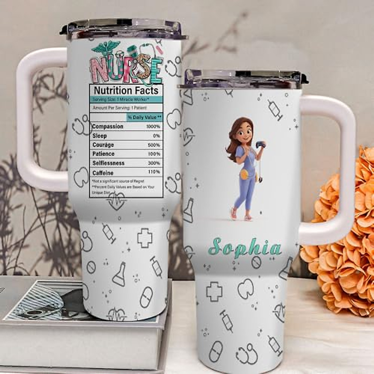 Personalized Nurse Tumbler 40oz -nurse medical video game developer-Custom Name Insulated Travel Mug with Handle & Straw, Gift for Nurses, Medical Workers, Appreciation, Mother's Day eW8dg4