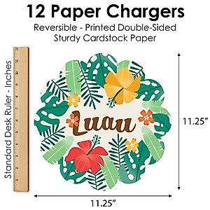 Big Dot of Happiness Tropical Luau - Hawaiian Beach Party Round Table Decorations - Paper Chargers - Place Setting for 12
