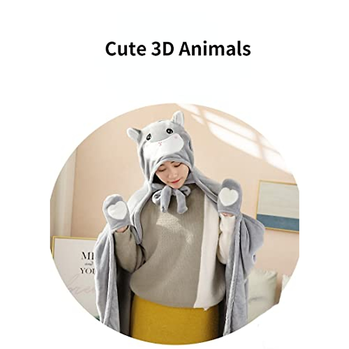Wearable Blanket Soft Cape for Adult Women Men Warm Cozy Hoodie Cute 3D Animals Cartoon with Gloves Carpet Home (Large,Duck)