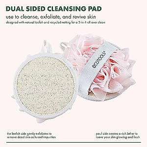 EcoTools EcoPouf Dual Cleansing Pad, Gentle Cleansing Body Scrubber, Exfoliating for Shower & Bath, Pink, 4 Count