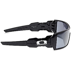 Oakley Men's OO9081 Oil Rig Rectangular Sunglasses, Polished Black & Silver Ghost Texture/Black Iridium, 28 mm