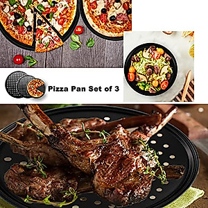mobzio Baking Steel Pizza Pan with Holes, Round Pizza Pan for Oven, 9 Inch, 11 Inch, 12 Inch Bakeware Pizza Tray, Nonstick Baking Supplies Home Restaurant Kitchen Steel Crisper Pizza Pan Set (3 Pcs)