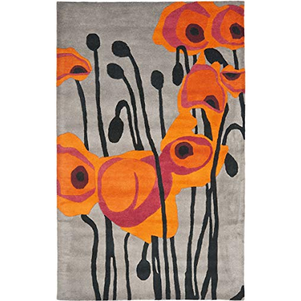SAFAVIEH Soho Collection 5' x 8' Grey/Orange SOH853B Handmade Abstract Premium Wool & Viscose Area Rug