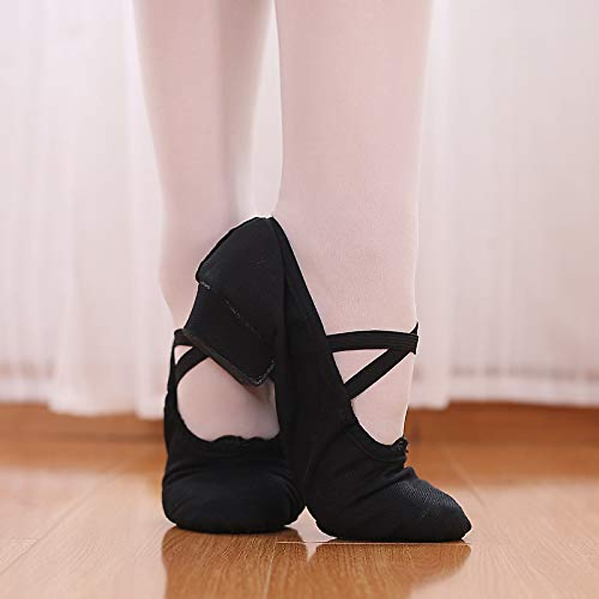 inupon Womens Canvas Ballet Dance Shoes for Teaching Low Heel Black Beginner Ballroom Shoes(8.5, Black)