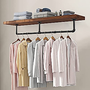 Livabber Industrial Pipe Clothes Rack, Heavy Duty Detachable Iron Garment Rack Wall Mounted, Rustic Saving Space Clothes Bar Multi-Purpose Hanging Rod for Bedroom, Closet, Black (50 Inch)