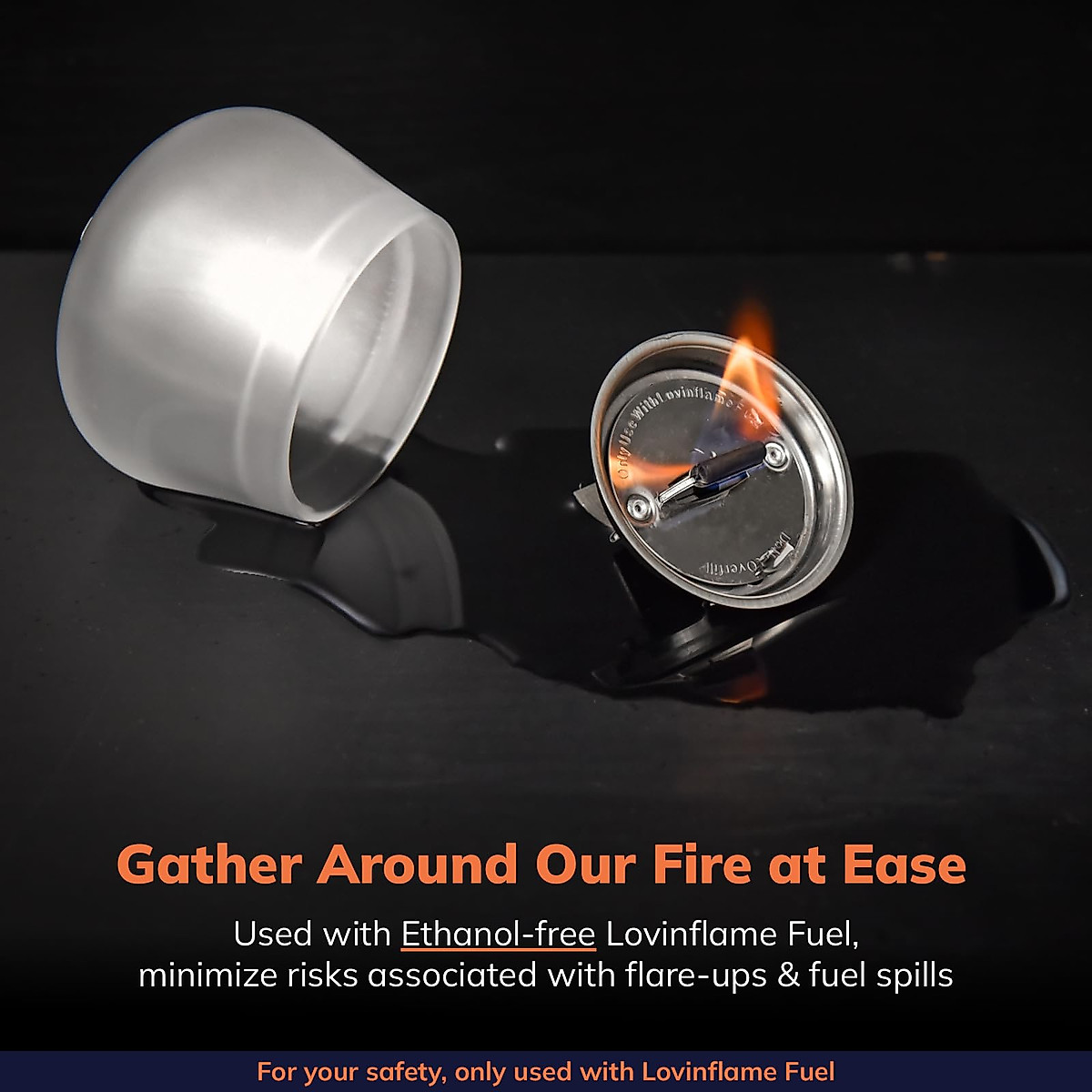 Lovinflame Mist Glass Candle, Tabletop Fire Pit, Fireplace, Portable Fire Bowl, Indoor Outdoor, Smokeless Odorless, Patio Home Décor Refillable, only Used with Lovinflame Ethanol-Free Fuel