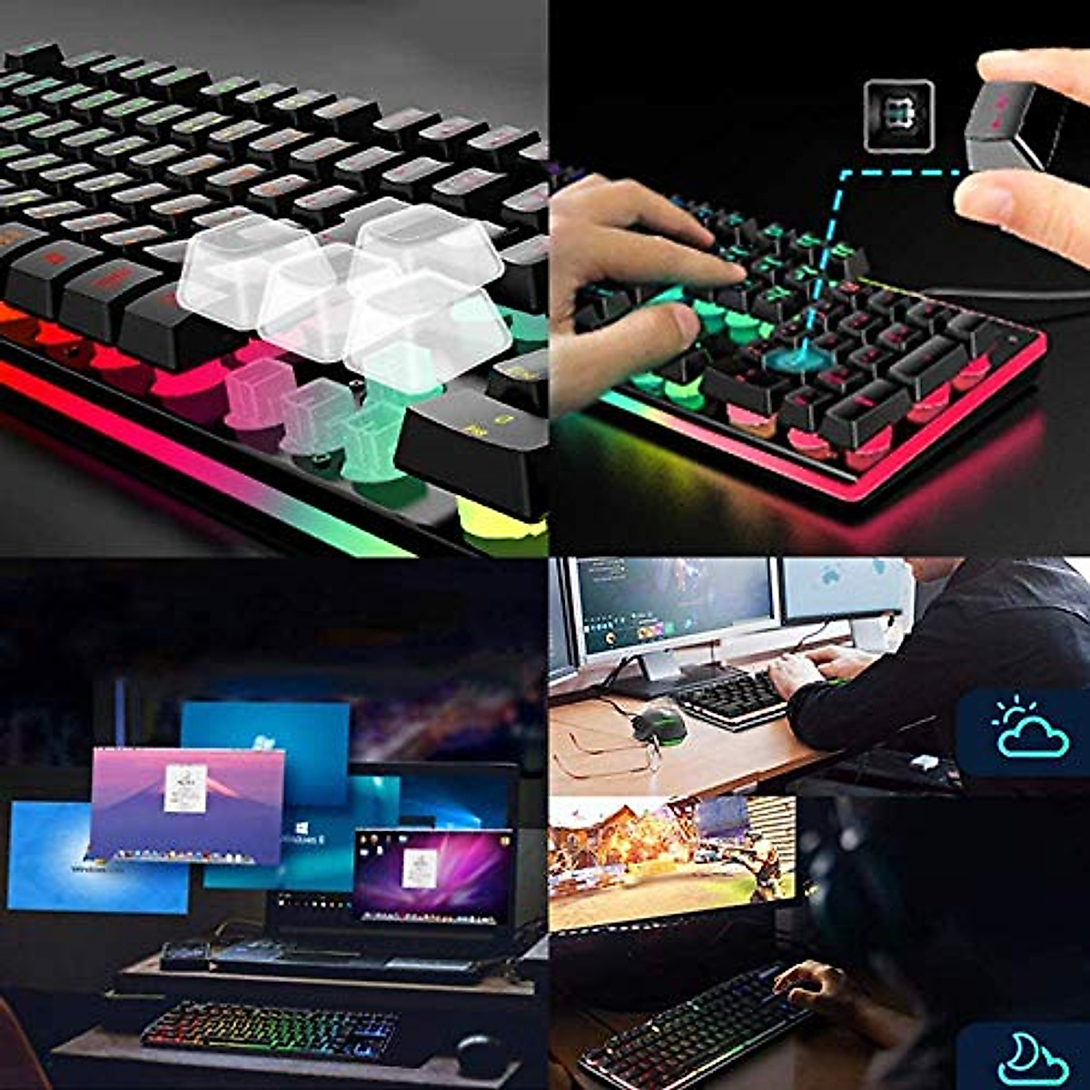 FELICON Wired Gaming Keyboard and Mouse Combo & 10 RGB Mouse Pad Set Waterproof 104 Keys Rainbow Backlight Mechanical Feel Keyboard and Crack Glowing Mouse for Laptop PC Computer Gaming and Work