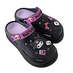 Kawaii Shoes Kuromi Slippers for Women Cute Garden Clogs Cartoon Indoor Slipper Outdoor Cloud Slides Girls Sandals (Black,6,6.5)