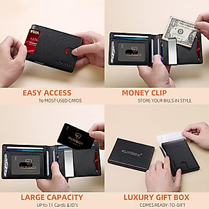 RUNBOX Slim Wallets for Men - Leather Money Clip Mens Wallet - RFID Blocking Front Pocket Bifold Wallet - Thin Credit Card Holder with Gift Box
