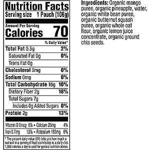 Plum Organics Mighty 4 Organic Toddler Food - Mango, Pineapple, White Bean, Butternut Squash, and Oat - 3.75 oz Pouch (Pack of 12) - Organic Fruit and Vegetable Toddler Food Pouch