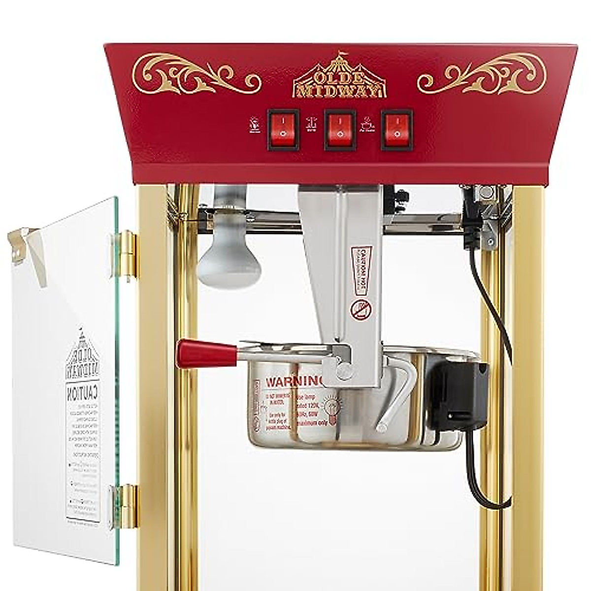 Olde Midway Movie Theater-Style Popcorn Machine Maker with 8-Ounce Kettle - Red, Vintage-Style Countertop Popper