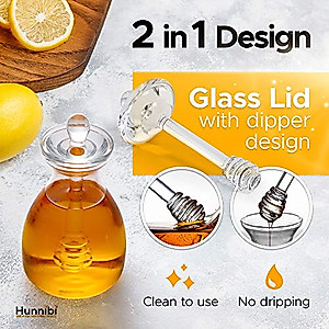 Hunnibi Handmade Honey Jar with Dipper, Glass Made Honey Dipper and Honey Pot