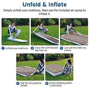 Etekcity Camping Air Mattress, Inflatable Mattress Air Bed Queen Twin with Rechargeable Pump, Leak-Proof Blow Up Mattress Raised Airbed , Height 9", Storage Bag , Brown