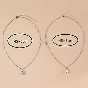 COLORFUL BLING Mutual Attraction Love Heart Necklace Friendship Dinosaur Mushroom Pendant Matching Necklace for Couples Best Friends Friendship Pinky Promise Long Distance Jewelry-Cute