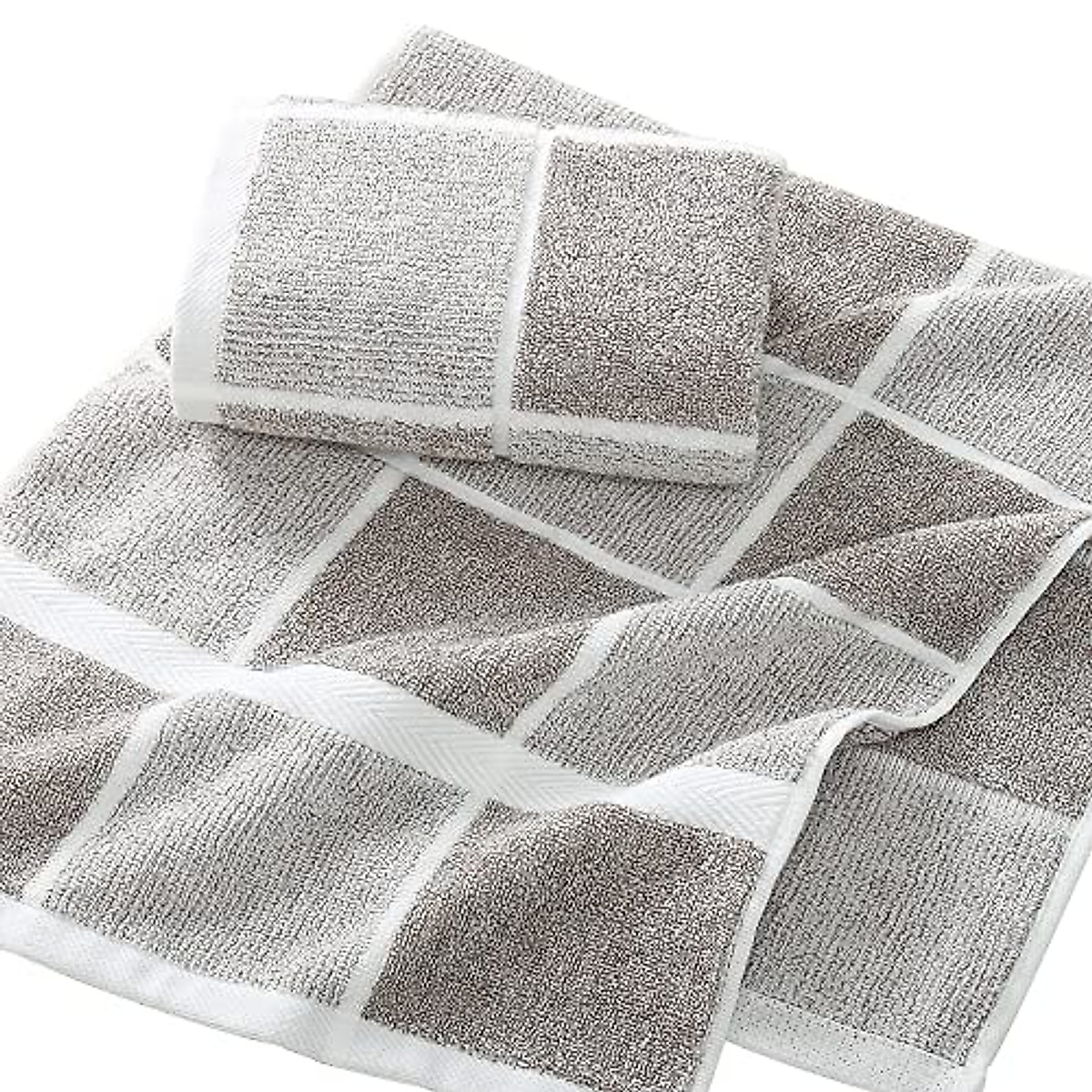 sense gnosis Summer Grey Hand Towel Set of 2 Soft 100% Cotton Checkered Pattern Terry Absorbent Decorative Hand Towel for Bathroom 13x 29 Inch