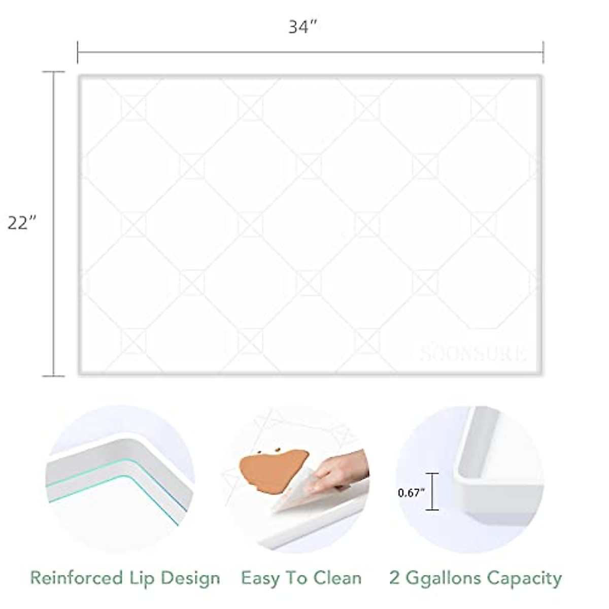 Under the Sink Mat Waterproof, Under Kitchen Sink Liner Mat 22”x34”, Silicone Under Sink Mats and Protectors for Kitchen Bathroom, Flexible & Thick Under Sink Drip Tray with Lip to Catch Water, White