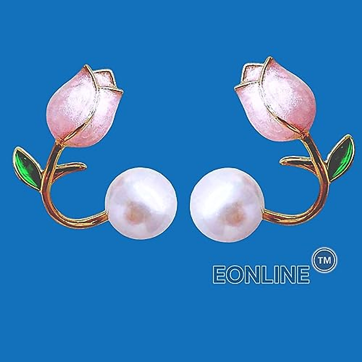 Tulip Pearl Stud Earrings Jewelry 14K Gold Plated Oil Drop Pearl Pink Flower Earrings Women by EONLINE
