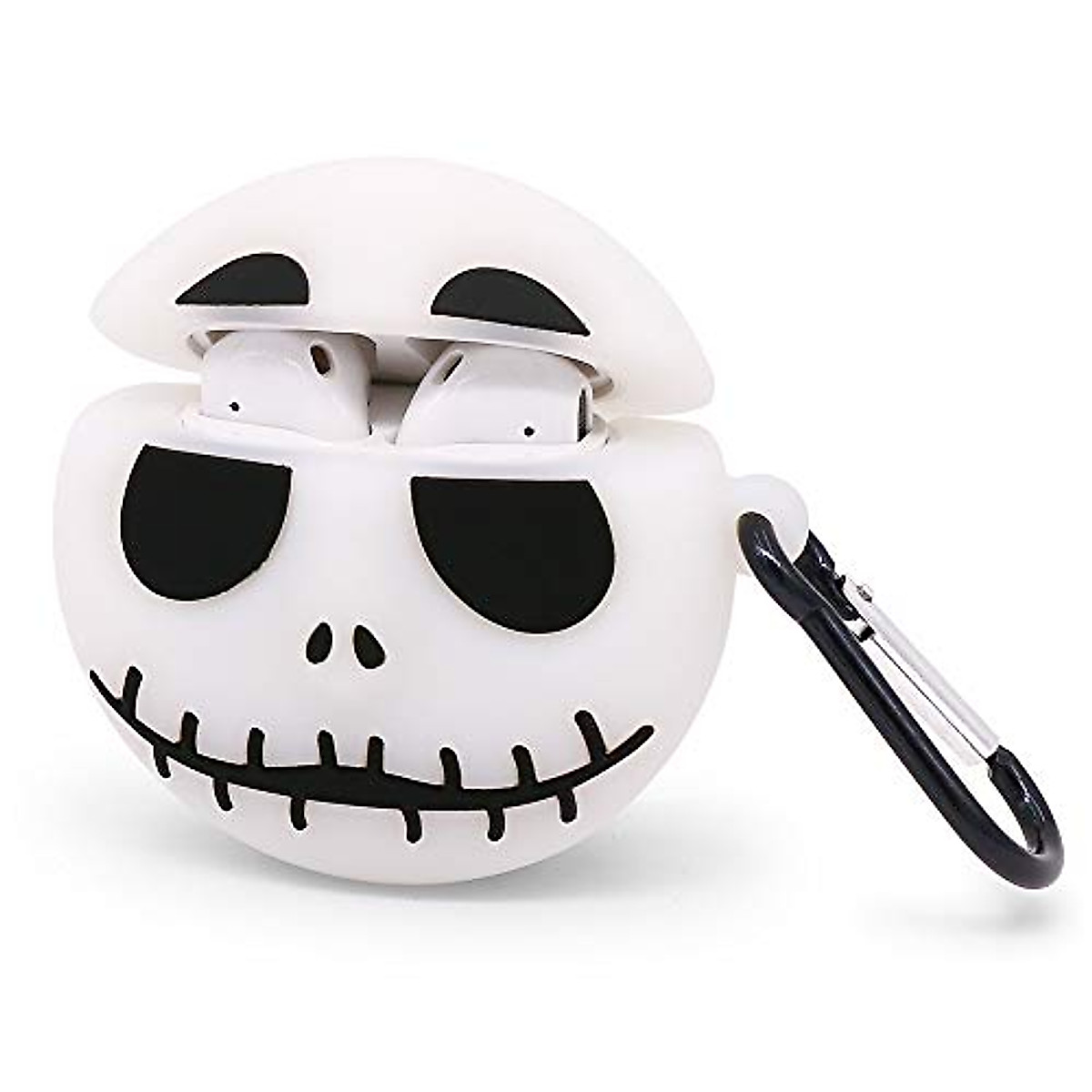 YONOCOSTA Cute Airpods Case, Airpods 2 Case, Cool Funny Noctilucent White Skull Shaped Full Protection Shockproof Soft Silicone Charging Case Cover Skin with Keychain for Airpods 1&2
