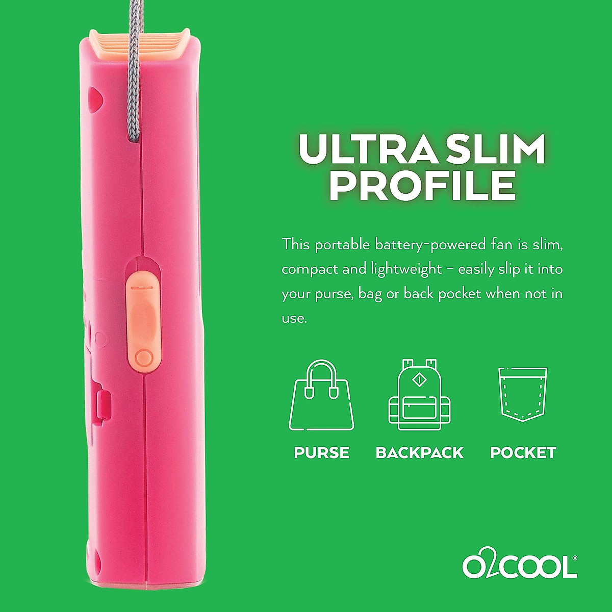 O2COOL Misting Necklace Fan - Portable, Battery Operated with Powerful Vertical Air Flow for Quiet Hands Free Cooling and Personal Travel (Raspberry)