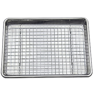 Checkered Chef Baking Sheet Set - Large 13" x 9.5" Stainless Steel Quarter Pan for Baking w/Oven Safe Cooling Rack