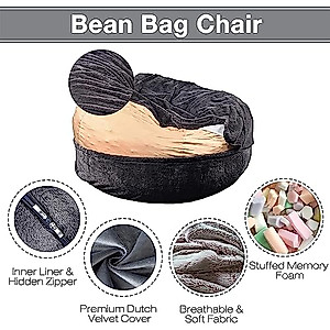 7FT Giant Fur Bean Bag Chair Cover for Kids Adults Oversized, Living Room Furniture Big Round Soft Fluffy Faux Fur Beanbag Lazy Sofa Washable Bed Cover with Zipper (Cover only, No Filler) (Black)