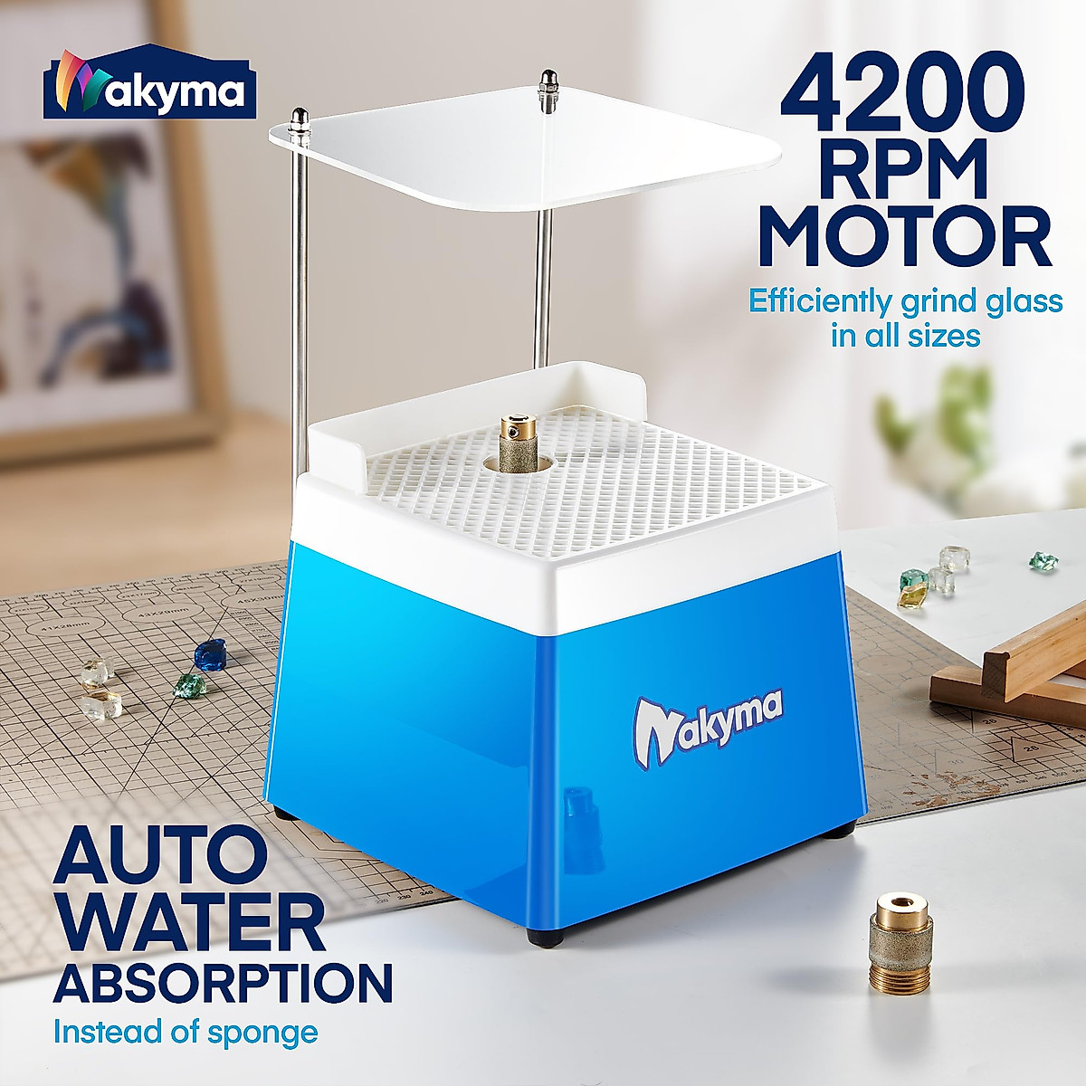 Stained Glass Grinder, 4200r/min glass grinder, 110V 65W Portable Glass with 5/8" & 1" Diamond Grinder Bits & Baffle, glass grinder machine for Glass Ceramic and Other Brittle Hard Materials