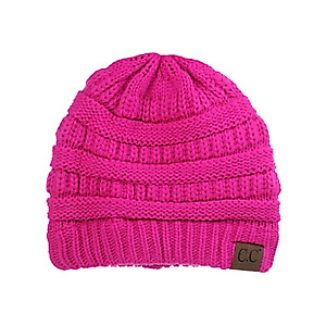 C.C Trendy Warm Chunky Soft Stretch Cable Knit Beanie Skully, Neon Pink