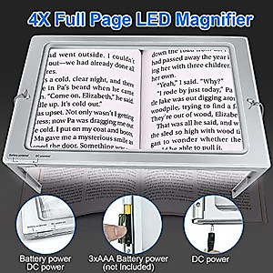 Magnifying Glass with Light and Stand, Silver 4X Page Magnifier for Reading, Foldable 50 LED Large Magnifying Glass Ideal for Seniors, 2 Power Options, 3 Usage Modes