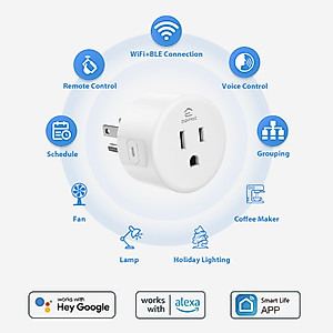 EIGHTREE Smart Plug, Smart Home WiFi Outlet Compatible with Alexa & Google Home, Smart Socket with Remote Control & Timer Function, 2.4GHz WiFi Only