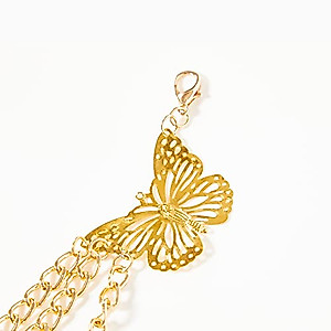 AMYGEM Multilayer Metal Waist Chain Belt for Women, Adjustable Women Long Belt Body Belly Jewelry for Dresses Jeans Trousers Gold Butterfly