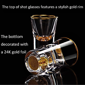 BPFY 6 Pack 10ml (0.33 oz) Shot Glasses, Crystal Shot Glass Set Decorated with 24K Gold Flakes, Glass Shot Cups for Whiskey, Tequila, Vodka, Mini Shot Glass Perfect for Party, Bar, Club