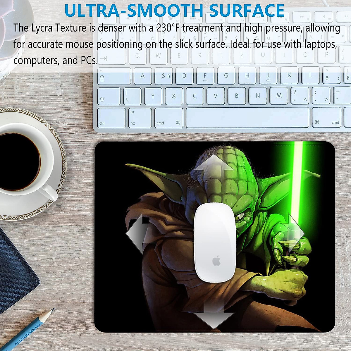 olciunix YoDa Mouse Pad with Stitched Edges Personalized Design Computer Laptop Gaming Mousepad Non-Slip Washable Rubber Desk Mat 12 x 10 inch