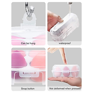 Makeup Sponge Case Blender Beauty Foundation Holder Blending Sponge Egg Set Makeup Sponge Wet And Dry Storage Box Egg Sponge Organizer Stocking Stuffers Gift for Women (3pcs-Pink series)