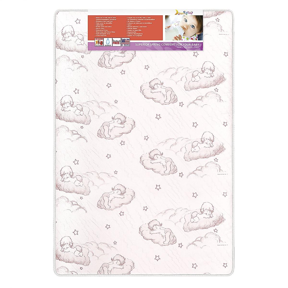 Dream On Me Sunshine 3" Spring Coil Portable/ Mini Crib Mattress I Waterproof I Green Guard Gold | Certified Dual-Sided Mattress I Vinyl Cover I Mini Crib Mattress