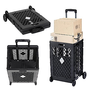 Foldable Portable Shopping Cart with Wheels -Rolling Utility Cart/Folding Dolly - 55/80Lbs Capacity-Large
