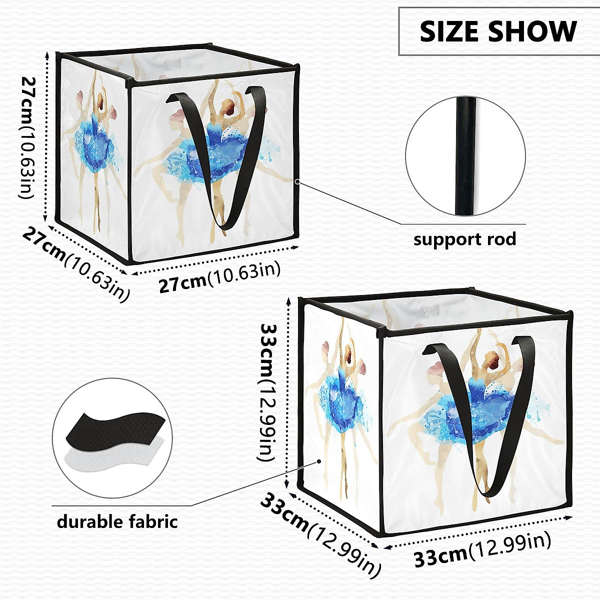 KEEPREAL Blue Ballerina Cube Storage Bin with Handles, Large Collapsible Organizer Storage Basket for Home Decorative(1Pack,10.6 x 10.6 x 10.6 in)