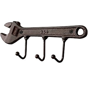 KiaoTime Retro Vintage Key Rack Holder Hooks Cast Iron Wrench Spanner Shape Decorative Wall Mounted Antique Man Cave Garage Tool Holder Coat Hat Hooks Rack Hanger Wall Decor for Christmas for Men