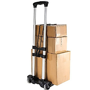 HOIGON Folding Hand Truck, 80lbs Capacity Portable Aluminum Folding Luggage Cart with 2 Wheels, 2 Bungee Cords for Moving, Shopping, Travel, Black