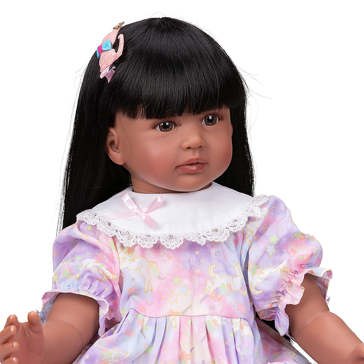 Angelbaby Reborn Toddle Doll Girl Black, 24inch Realistic African American Reborn Baby with Black Long Hair Soft Weighted Silicone Bebe Reborns Look Real