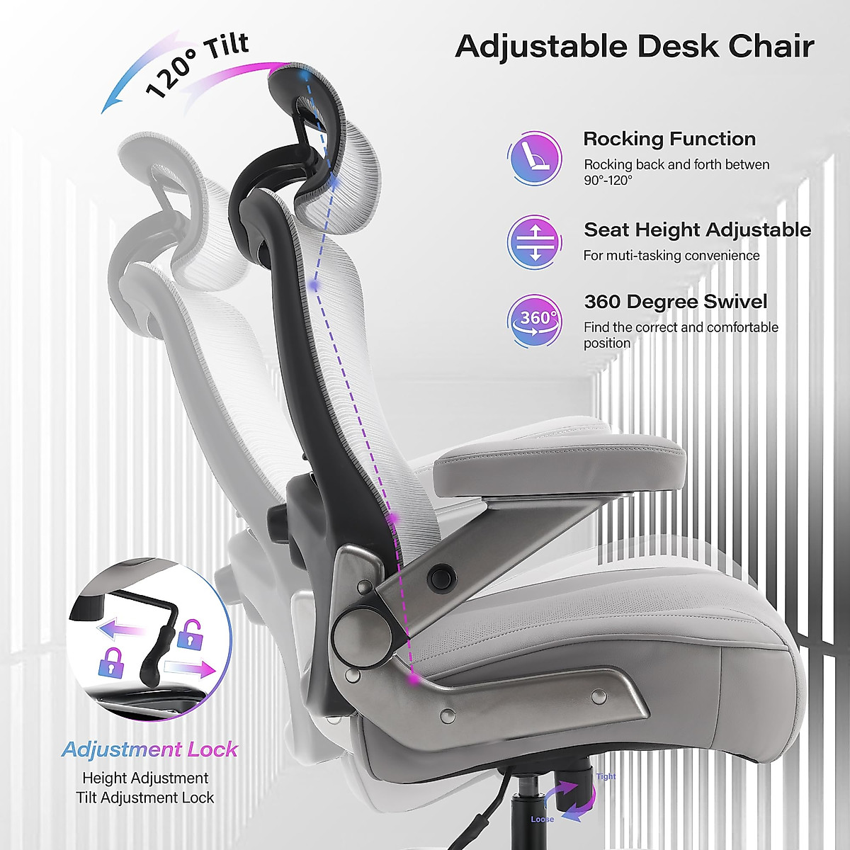 500lbs Big and Tall Office Chair- Heavy Duty Executive Computer Chair with 3D Flip Arms Large Wheels, Ergonomic Mesh High Back Desk Chair, Extra Wide Seat Adjustable Lumbar Support&Headrest