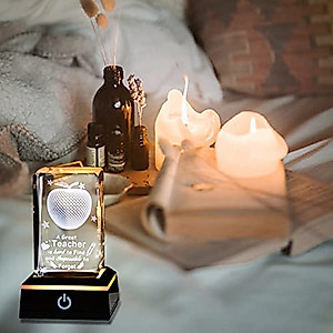 Teacher Appreciation Gifts for Women Men, 3D Crystal Engrave Apple with Base, Best Unique Christmas Retirement Thank You End of The Year Gifts for Teacher from Students