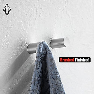 JQK Bathroom Towel Hook Brushed, Coat Robe Clothes Bath Wall Hooks for Kitchen Garage SUS 304 Stainless Steel, 4 Pack Brushed Steel, TH600-BN-P4